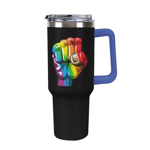 Rainbow Fist Pride 40 Oz Car Cup Stainless Steel Travel Mug Leak-Proof Insulated Tumbler with Handle Deep Blue-style