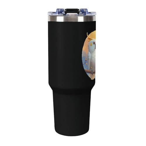 Cute Cartoon Cockatiel (8) 40 Oz Car Cup Stainless Steel Travel Mug Leak-Proof Insulated Tumbler with Handle Deep Blue-style