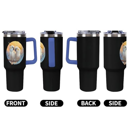 Cute Cartoon Cockatiel (8) 40 Oz Car Cup Stainless Steel Travel Mug Leak-Proof Insulated Tumbler with Handle Deep Blue-style