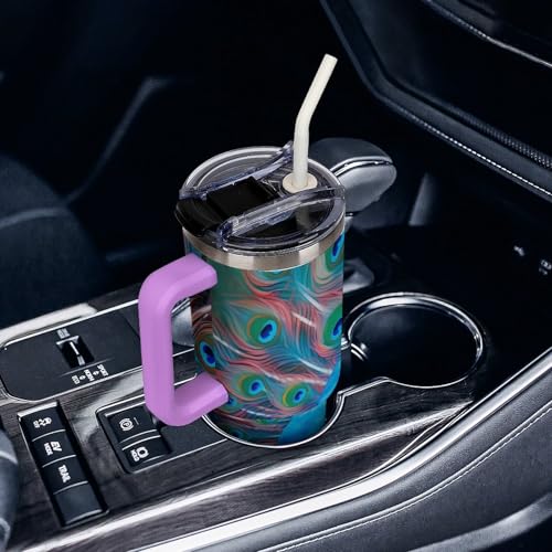 Peacock 40 Oz Car Cup Stainless Steel Travel Mug Leak-Proof Insulated Tumbler with Handle Violet-style