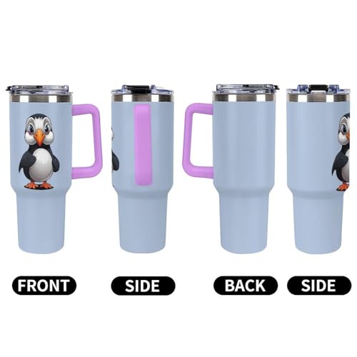 Puffins Bird 40 Oz Car Cup Stainless Steel Travel Mug Leak-Proof Insulated Tumbler with Handle Violet-style