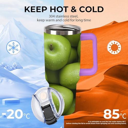 Green Apples Water Drop 40 Oz Car Cup Stainless Steel Travel Mug Leak-Proof Insulated Tumbler with Handle Violet-style
