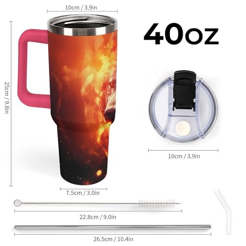 Fire Wolfs 40 Oz Car Cup Stainless Steel Travel Mug Leak-Proof Insulated Tumbler with Handle Light Rose Red-style
