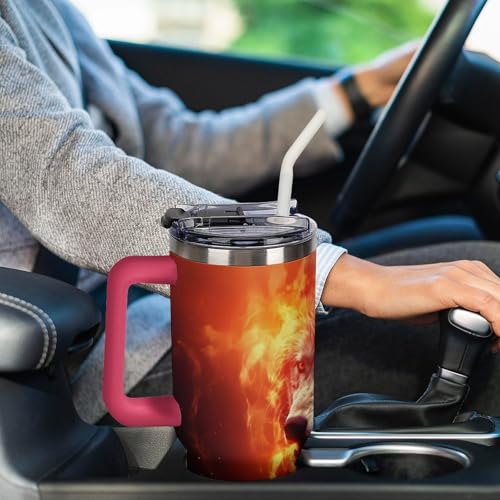 Fire Wolfs 40 Oz Car Cup Stainless Steel Travel Mug Leak-Proof Insulated Tumbler with Handle Light Rose Red-style