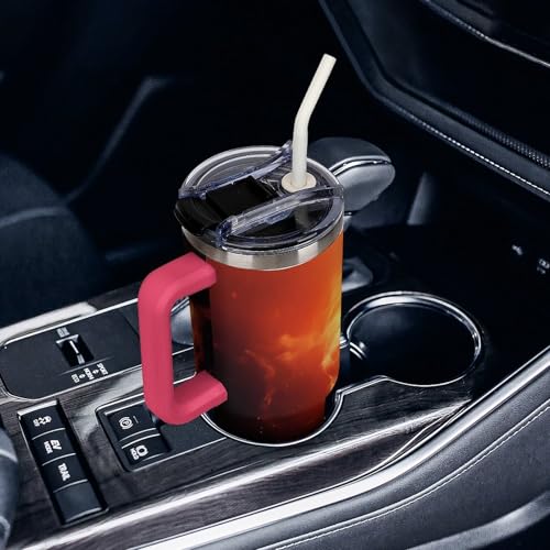 Fire Wolfs 40 Oz Car Cup Stainless Steel Travel Mug Leak-Proof Insulated Tumbler with Handle Light Rose Red-style