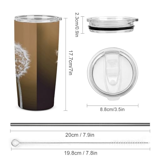 FHENMSA Stainless Steel Insulated Travel Coffee Mug,Blown Dandelion Blossom Print Reusable Car Cup,Thermal Cup for Outdoor with Straw And Lid