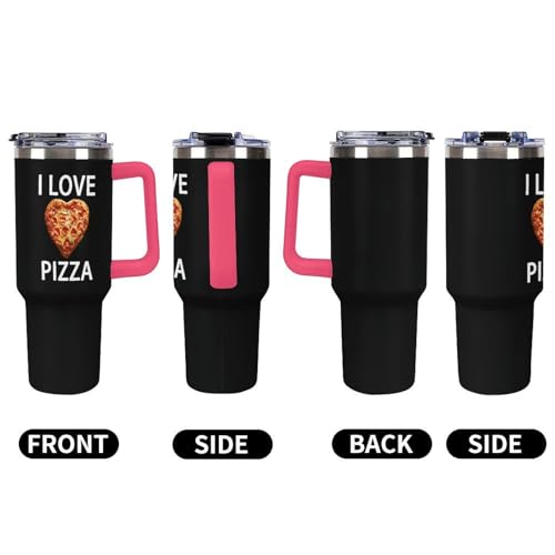 I Love Pizza 40 Oz Car Cup Stainless Steel Travel Mug Leak-Proof Insulated Tumbler with Handle Light Rose Red-style