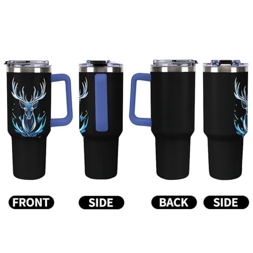 Watercolor Deer 40 Oz Car Cup Stainless Steel Travel Mug Leak-Proof Insulated Tumbler with Handle Deep Blue-style