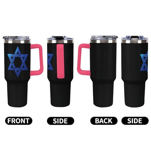 Israel Flag 40 Oz Car Cup Stainless Steel Travel Mug Leak-Proof Insulated Tumbler with Handle Light Rose Red-style