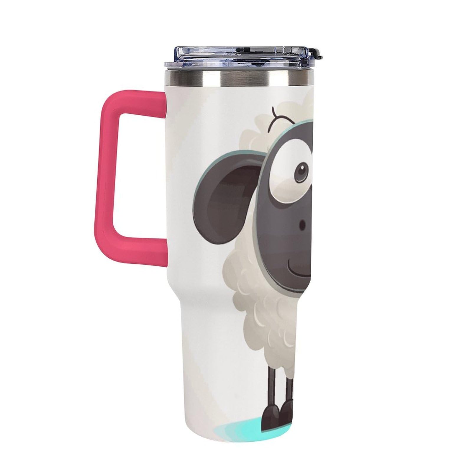 LLUTSNTH 40 Oz Vacuum Tumbler with Light Rose Red Handle Leakproof Insulated Tumbler Sheep Stainless Steel Travel Mug with Lid And Straw Coffee Cup Cute Water Bottles Cup Holder Friendly
