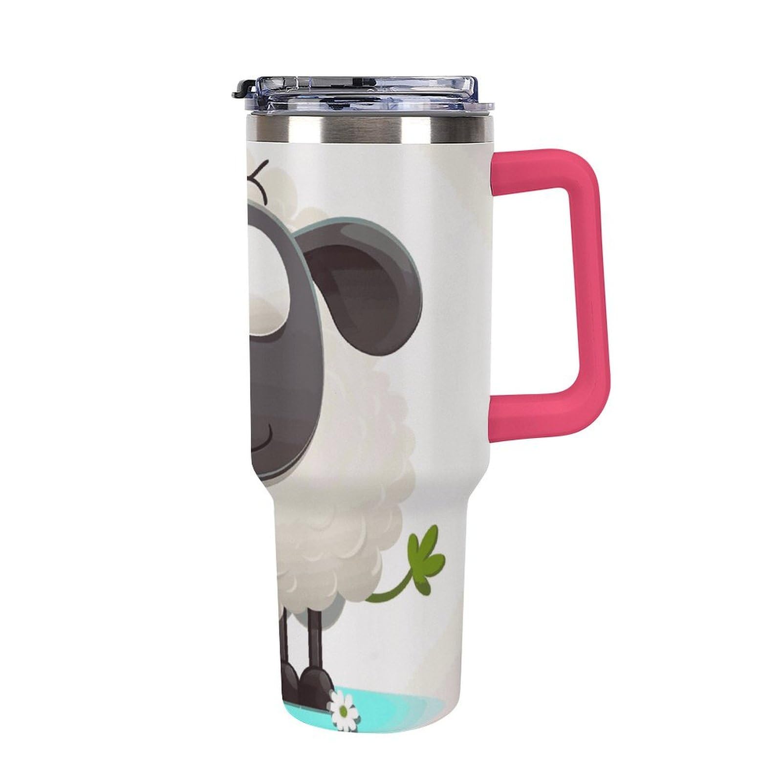 LLUTSNTH 40 Oz Vacuum Tumbler with Light Rose Red Handle Leakproof Insulated Tumbler Sheep Stainless Steel Travel Mug with Lid And Straw Coffee Cup Cute Water Bottles Cup Holder Friendly