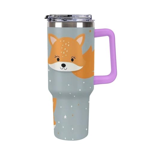 Cute Red Fox 40 Oz Car Cup Stainless Steel Travel Mug Leak-Proof Insulated Tumbler with Handle Violet-style