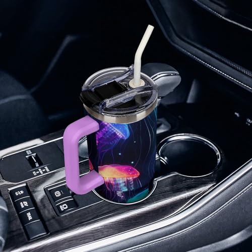 Jellyfish 40 Oz Car Cup Stainless Steel Travel Mug Leak-Proof Insulated Tumbler with Handle Violet-style