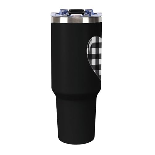 Racing Checkered Flag Heart 40 Oz Car Cup Stainless Steel Travel Mug Leak-Proof Insulated Tumbler with Handle Light Rose Red-style