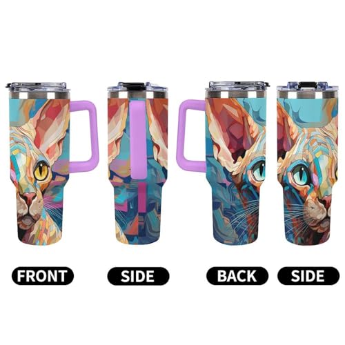 Sphynxs Cat Print 40 Oz Car Cup Stainless Steel Travel Mug Leak-Proof Insulated Tumbler with Handle Violet-style