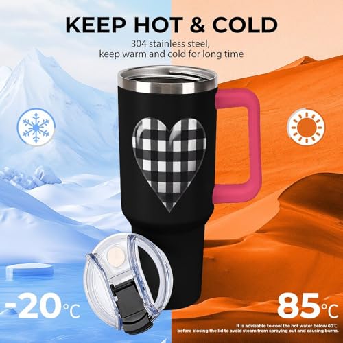 Racing Checkered Flag Heart 40 Oz Car Cup Stainless Steel Travel Mug Leak-Proof Insulated Tumbler with Handle Light Rose Red-style
