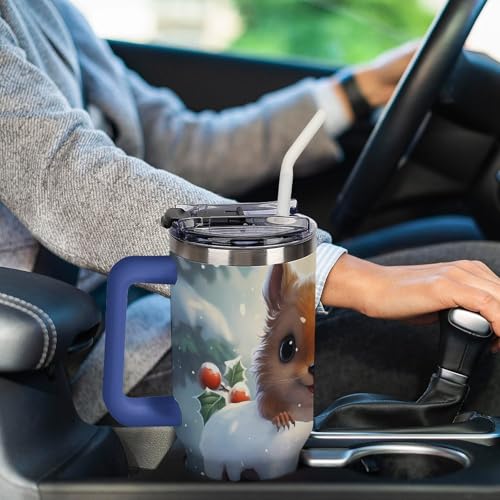 Squirrel 40 Oz Car Cup Stainless Steel Travel Mug Leak-Proof Insulated Tumbler with Handle Deep Blue-style