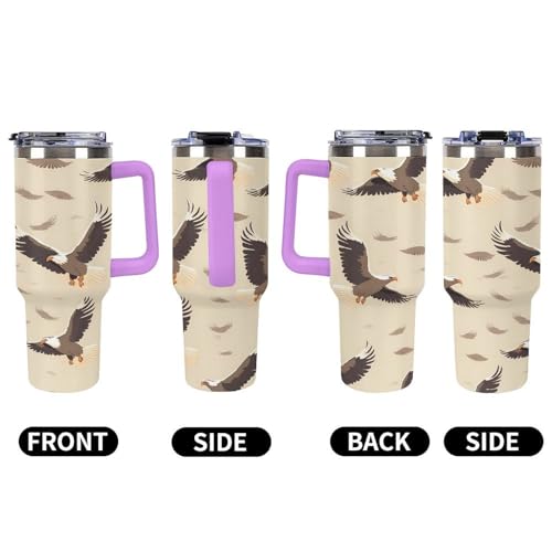 Bald Eagle Pattern 40 Oz Car Cup Stainless Steel Travel Mug Leak-Proof Insulated Tumbler with Handle Violet-style
