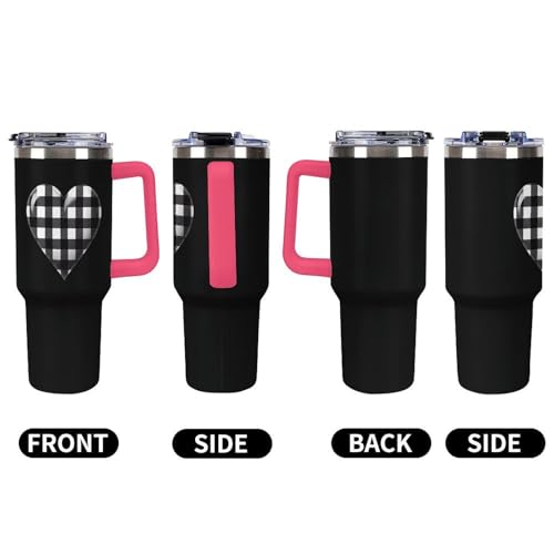 Racing Checkered Flag Heart 40 Oz Car Cup Stainless Steel Travel Mug Leak-Proof Insulated Tumbler with Handle Light Rose Red-style