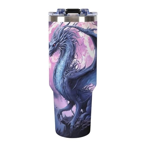 Purple Dragon 40 Oz Car Cup Stainless Steel Travel Mug Leak-Proof Insulated Tumbler with Handle Deep Blue-style