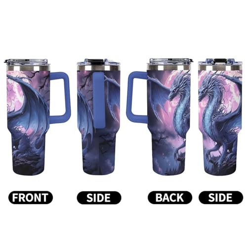 Purple Dragon 40 Oz Car Cup Stainless Steel Travel Mug Leak-Proof Insulated Tumbler with Handle Deep Blue-style
