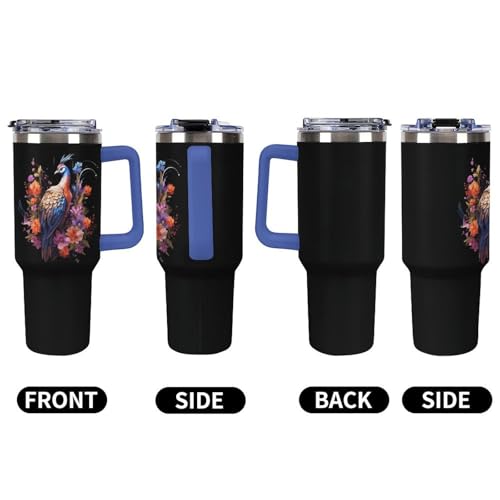 Pheasant Flower 40 Oz Car Cup Stainless Steel Travel Mug Leak-Proof Insulated Tumbler with Handle Deep Blue-style
