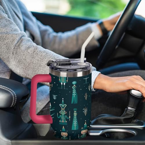 Nutcracker Ballet 40 Oz Car Cup Stainless Steel Travel Mug Leak-Proof Insulated Tumbler with Handle Light Rose Red-style