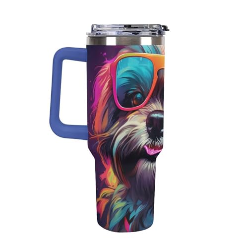 Shih Tzu Dog 40 Oz Car Cup Stainless Steel Travel Mug Leak-Proof Insulated Tumbler with Handle Deep Blue-style