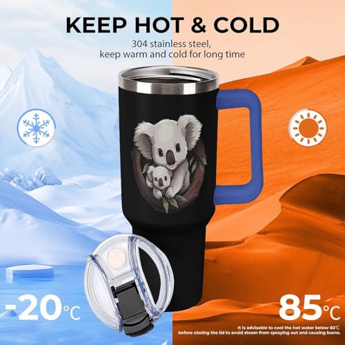 Koala Family 40 Oz Car Cup Stainless Steel Travel Mug Leak-Proof Insulated Tumbler with Handle Deep Blue-style