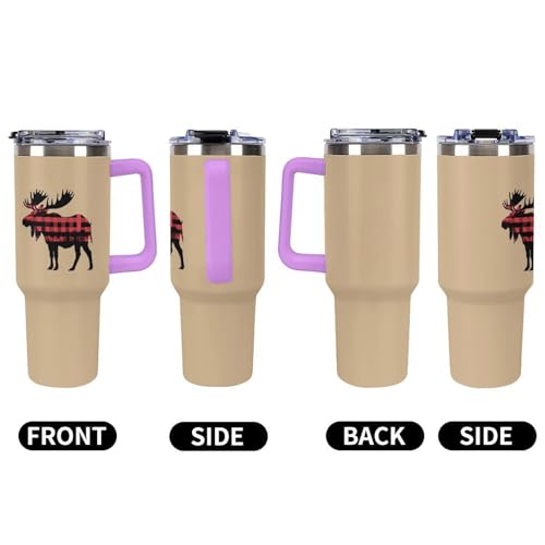 Plaid Moose Lumberjack Red Black 40 Oz Car Cup Stainless Steel Travel Mug Leak-Proof Insulated Tumbler with Handle Violet-style