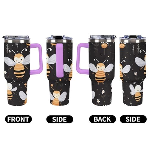 Floral Bee 40 Oz Car Cup Stainless Steel Travel Mug Leak-Proof Insulated Tumbler with Handle Violet-style
