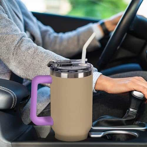 Plaid Moose Lumberjack Red Black 40 Oz Car Cup Stainless Steel Travel Mug Leak-Proof Insulated Tumbler with Handle Violet-style