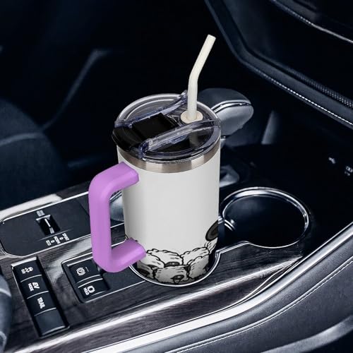 LLUTSNTH 40 Oz Vacuum Tumbler with Violet Handle Leakproof Insulated Tumbler Cartoon Black White Sheep Stainless Steel Travel Mug with Lid And Straw Coffee Cup Cute Water Bottles Cup Holder Friendly