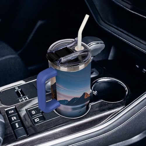 LLUTSNTH 40 Oz Vacuum Tumbler with Deep Blue Handle Leakproof Insulated Tumbler Norway Islands Stainless Steel Travel Mug with Lid And Straw Coffee Cup Cute Water Bottles Cup Holder Friendly