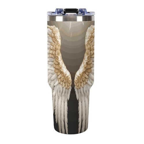 NVBSKKDH Angel Wing 40 Oz Stainless Steel Tumbler with Handle & Straw Double-Walled Vacuum Insulated Travel Mug for Hot/Cold Drinks, Reusable Thermal Cup for Car Cup Holder