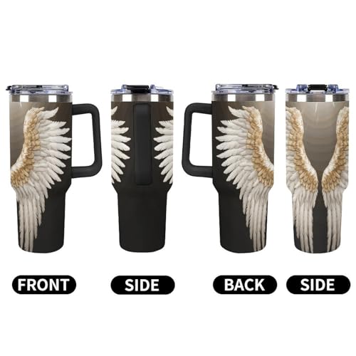 NVBSKKDH Angel Wing 40 Oz Stainless Steel Tumbler with Handle & Straw Double-Walled Vacuum Insulated Travel Mug for Hot/Cold Drinks, Reusable Thermal Cup for Car Cup Holder