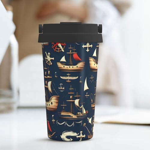 WANGZHAO Nautical Sailing Pirate Print Double Wall Stainless Steel Vacuum Insulated Tumbler Cup Home Thermal Cup