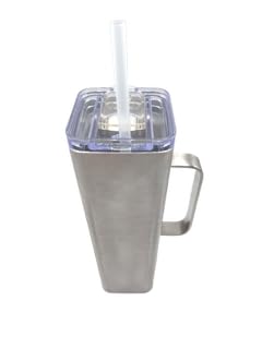 Boxy Double-Wall Insulated Stainless Steel Tumbler Set, 20oz, 2-Pack with Handle and Without Handle, Includes Lids and Straws