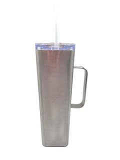 Boxy Double-Wall Insulated Stainless Steel Tumbler Set, 20oz, 2-Pack with Handle and Without Handle, Includes Lids and Straws