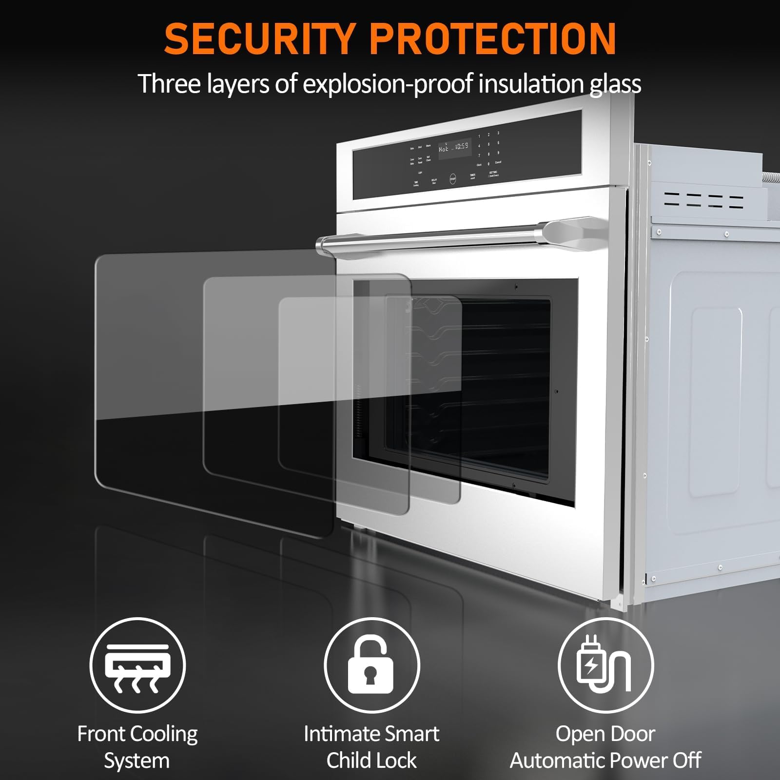 Hipicute 30 inch Electric Single Wall Oven with Convection Fan Touch Control, Large Oven Capacity, 360° Rotisserie, Fingerprint Resistant Stainless Steel