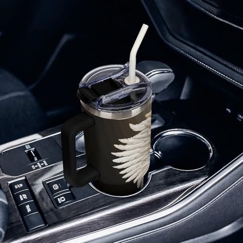 NVBSKKDH Angel Wing 40 Oz Stainless Steel Tumbler with Handle & Straw Double-Walled Vacuum Insulated Travel Mug for Hot/Cold Drinks, Reusable Thermal Cup for Car Cup Holder