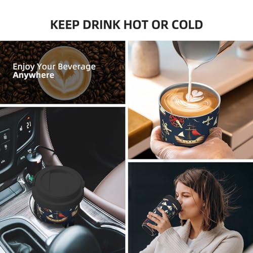 WANGZHAO Nautical Sailing Pirate Print Double Wall Stainless Steel Vacuum Insulated Tumbler Cup Home Thermal Cup