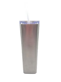 Boxy Double-Wall Insulated Stainless Steel Tumbler Set, 20oz, 2-Pack with Handle and Without Handle, Includes Lids and Straws