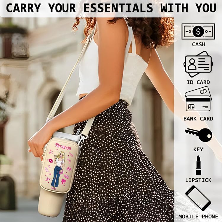 Gossby Personalized Custom 40oz Tumbler Pouch Ver 2 - Curvy Stainless Steel Cup Reusable Insulated Coffee Mug,Keep Hot/Cold,Travel Water Bottle with Holder for Travel Home, Office
