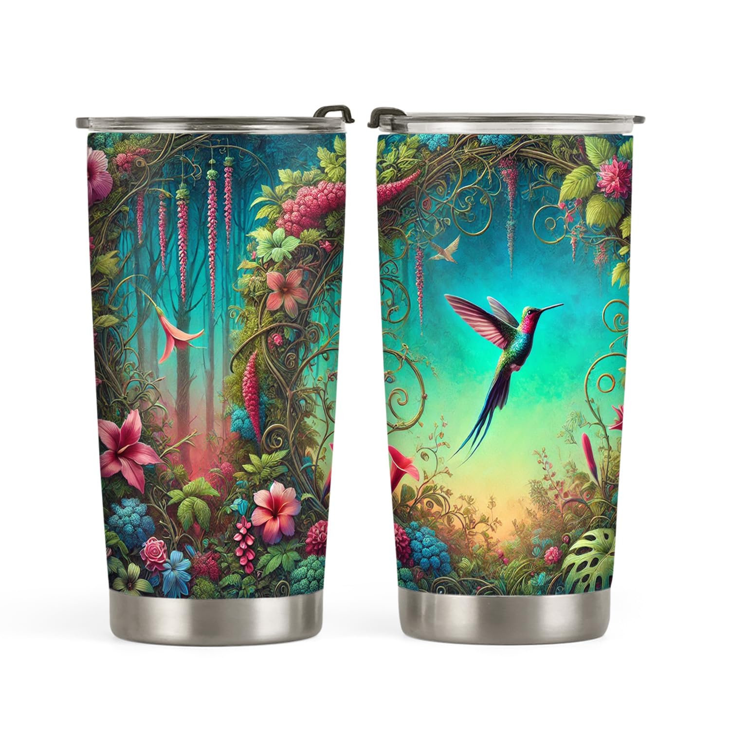 20oz Hummingbird Tumbler, Gifts for Hummingbird Lovers, Coffee Thermos for Women, Stainless Steel Double Wall Vacuum Insulated Coffee Mug, Travel Cup with Lid