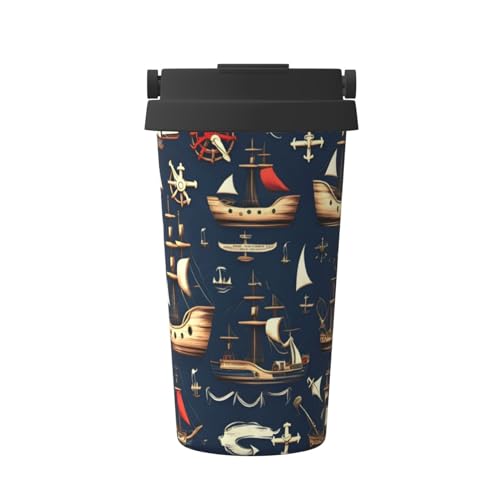 WANGZHAO Nautical Sailing Pirate Print Double Wall Stainless Steel Vacuum Insulated Tumbler Cup Home Thermal Cup