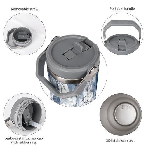 Aqua Blue Floral Pattern Tumbler 30oz Large Capacity Car Cup with Handle Fit in Any Car Cup Holder Stainless Steel Leakproof Insulated Coffee Tumblers with Lid And Straw