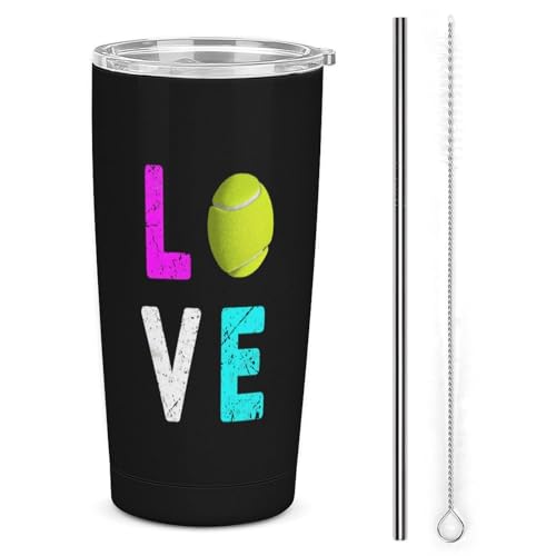UWBNOQSV Favorite Tennis Tumbler Insulated Stainless Steel Travel Tumbler Car Cup with Lid with Straw And Brush 590ml