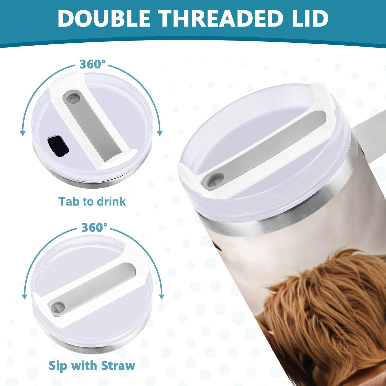 Jihqo Scottish Highland Cattle Cows 40 oz Stainless Steel Vacuum Insulated Tumbler with Handle and Straw Lid, Leakproof Water Bottle Double Wall Travel Mug Coffee Cup, Cupholder Friendly