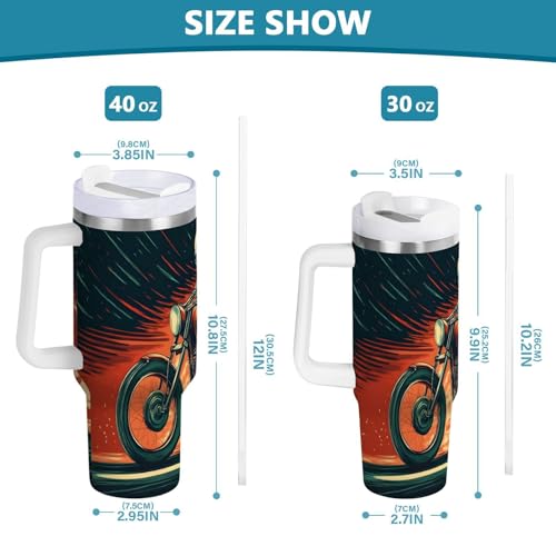 Jihqo Retro Skeleton Motorcycle 40 oz Stainless Steel Vacuum Insulated Tumbler with Handle and Straw Lid, Leakproof Water Bottle Double Wall Travel Mug Coffee Cup, Cupholder Friendly